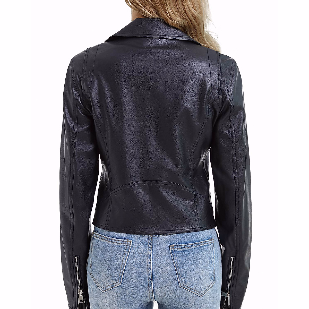 DIASHINY Black Cropped Faux Leather Jacket For Women PU Slim Zip Up Moto Biker Coat Motorcycle Crop Short Jacket 013 Medium