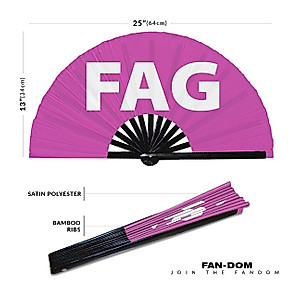 Fag hand fan foldable bamboo circuit hand fan funny gag slang words expressions statement gifts Festival accessories Rave handheld Circuit event fan Clack fans (Pink)