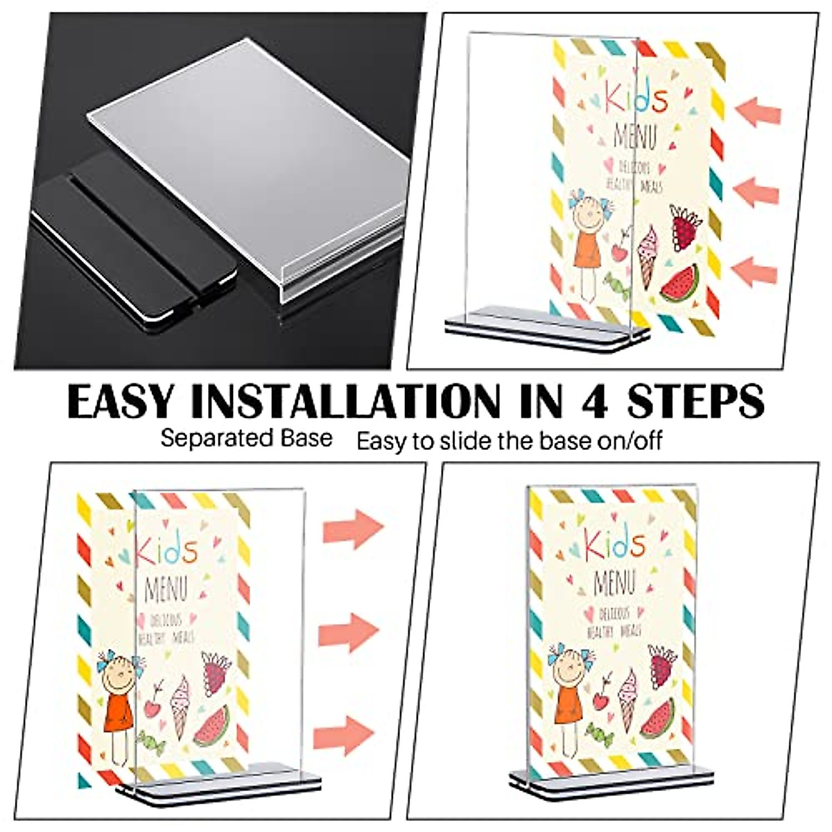 24 Pack Acrylic Sign Holder 4 x 6 Inch Clear Table Sign Holder Double Sided T Shape Plastic Desktop Display Holder Vertical Menu Stand Business Store Sign Holders for Wedding School Office Hotel Party