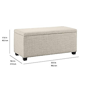 Amazon Basics Upholstered Storage Rectangular Ottoman and Entryway Bench, Beige, 35.5"W x 16.5"D x 17"H