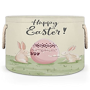 Happy Easter Funny Rabbits (7) Large Round Baskets for Storage Laundry Baskets with Handles Blanket Storage Basket for Bathroom Shelves Bins for Organizing Nursery Hamper Girl Boy