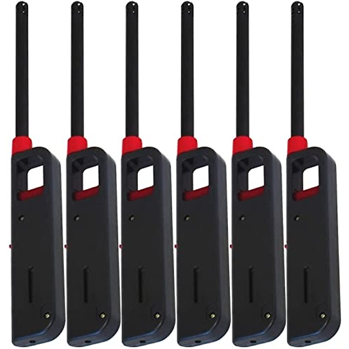 6 Pack - Vezee Fuel Included Handi BBQ Grill Click Flame Long Stem Lighter - Refillable Butane Gas Candle Fireplace Kitchen Stove Wind Resistant, Red