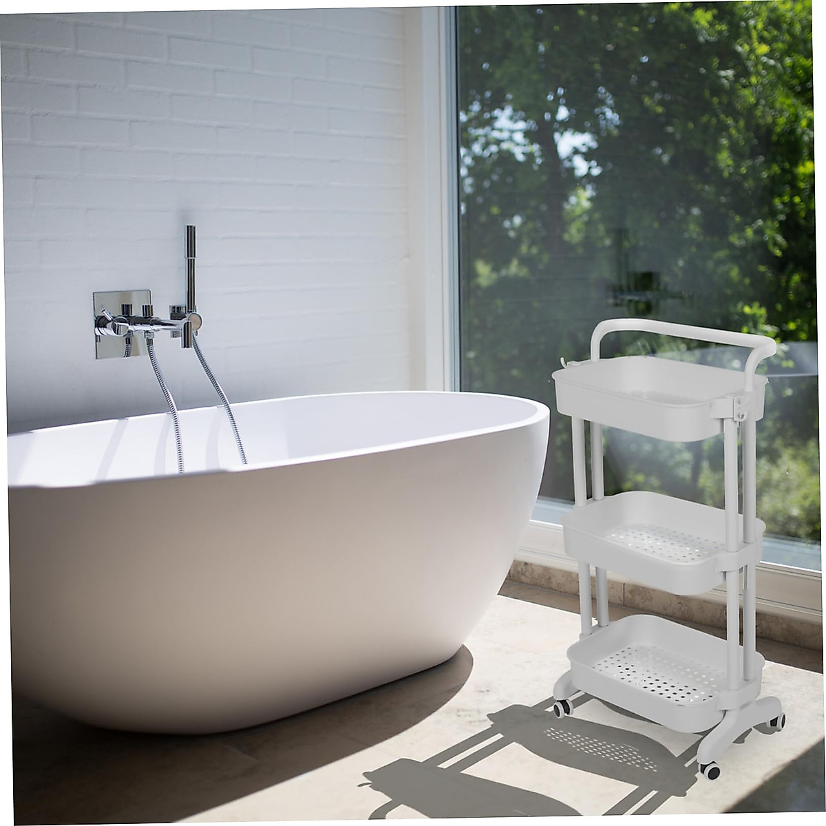 Cabilock 1pc Trolley Rack Rolling Cart Trolley Organizer Trolley Cart with Handle Mental Utility Cart 4 Shelf Tray Cart Home Organizer Household Trolley White Storage Abs Wheel