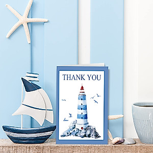 AnyDesign Cruise Staff Thank You Cards Set with Stickers Envelopes 24 Pack Blue Nautical Thank You Note Cards for Express Thanks to Ship Staff Birthday Baby Shower Party, 4 x 6 Inch