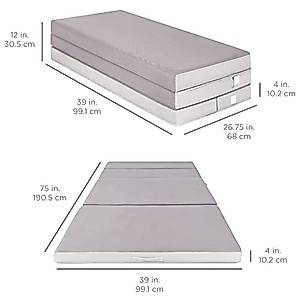 Best Choice Products 4in Portable Mattress Folding Mattress Topper Twin for Camping, Guest, Toddler, Foam Plush w/Carry Case - Gray