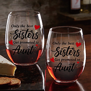 Pishovi Only the Best Sisters Get Promoted To Aunt Glass with Gift Box, Funny Stemless Glass, Pregnancy Announcement Gift for Sister, Aunt Upgrade, Baby Announcement Gift for Sister BFF