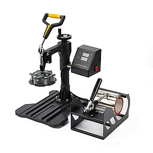 Hihone 5 in 1 Heat Press Machine, 12 x 10 inches Digital Sublimation 360 Degree Swivel Professional Heat Transfer for T-Shirt, Hat, Bag and Mug