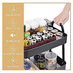 KINGRACK 3-Tier Rolling Cart, Metal Rolling Storage Cart with Lockable Wheels, Mobile Trolley Cart for Kitchen, Bathroom, Office, Workshop, Black