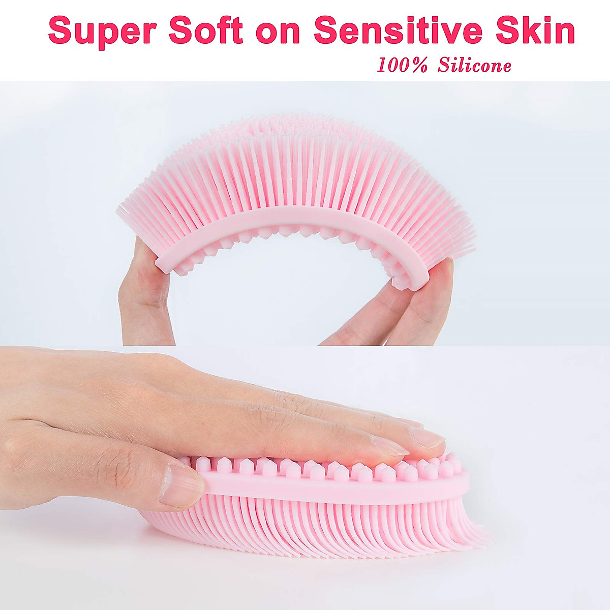 HEETA 2 Pack Body Brush for Wet Dry Brushing, Silicone Body Scrubber for Gentle Exfoliating on Softer Glowing Skin, Massage with Silicone Loofah Bath Brush, Shower Brush for Women Men (Pink & Green)