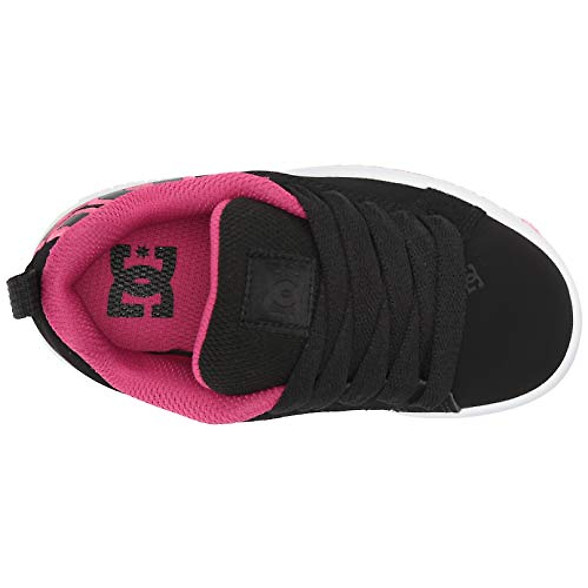 DC girls Court Graffik Skate Shoe, Black/Pink Stencil, 2 Little Kid US