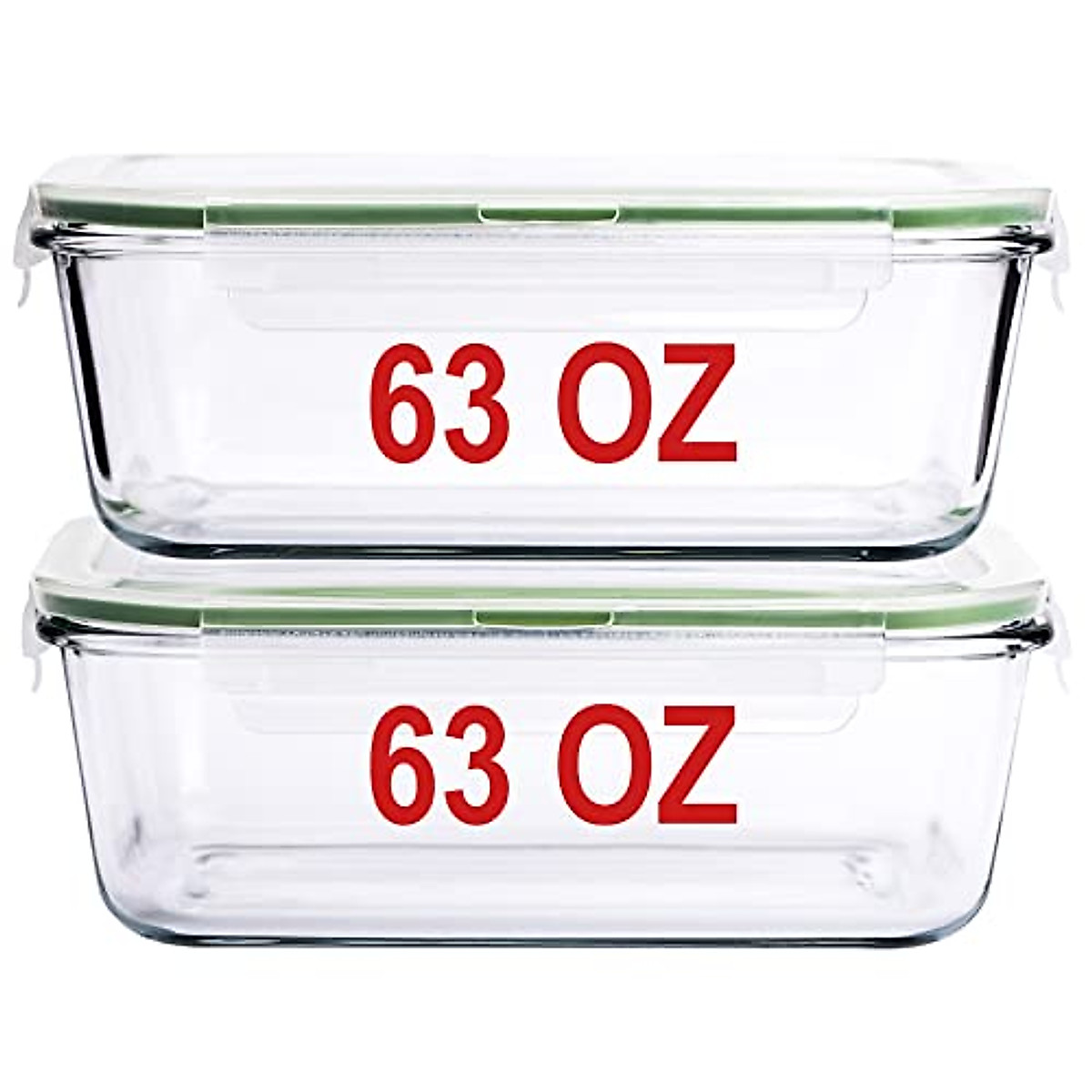 63 Oz 2 Pcs Large Glass Food Storage Containers 8 Cups Family Size Set Baking Containers with Locking Lids Storing food, BPA Free Leak Proof Microwave Oven Safe (2, 63 OZ)