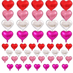 50 Pcs Heart Balloon 20 Pcs 10 inch Heart Foil Balloon 30 Pcs 5 inch Mini Balloon for Wedding Bridal Shower Anniversary Valentines Day Engagement Marriage Party Decorations Supplies