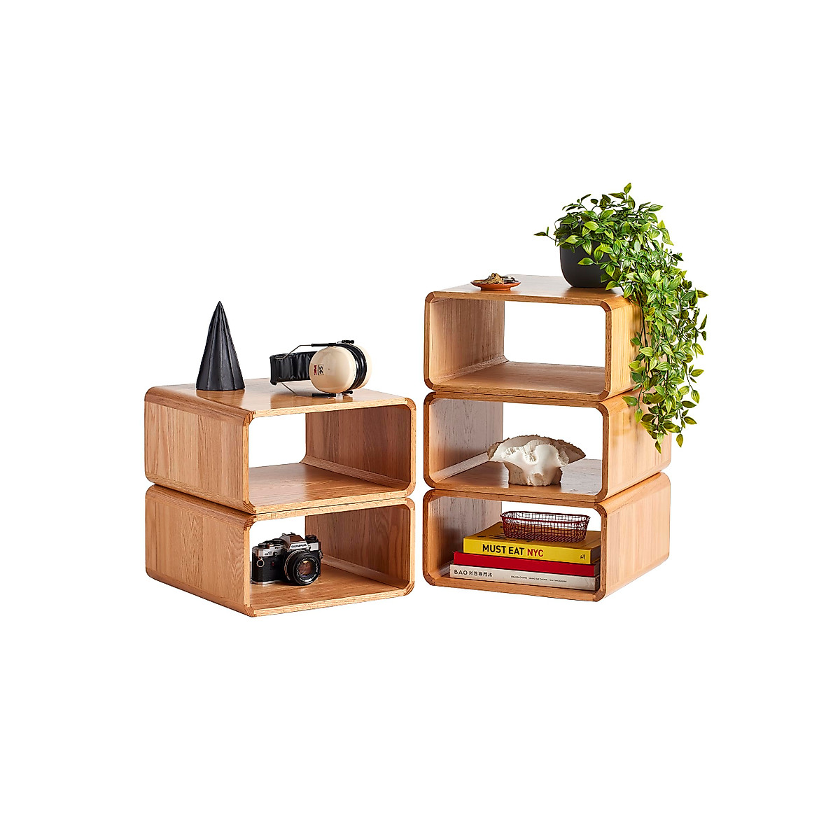 Contempa Single Modular Floor Shelf Stackable Wooden Oak Shelving Unit, Multipurpose Organization for Bedroom Living Room Office, and Home Décor Contemporary and Modern Design, 14” W x 14” L, 14” H