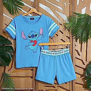 Disney Stitch Womens Pyjamas Short PJs for Women Sets Two Piece Eeyore Nightwear Sleepwear Stitch Gifts (Blue Stitch, M)