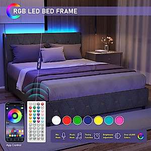 HOMFAMILIA LED Full Bed Frame with 4 Storage Drawers, Upholstered Full Platform Bed with Adjustable LED Lights Headboard, Storage, Noise Free, No Box Spring Needed, Easy Assembly, Dark Grey