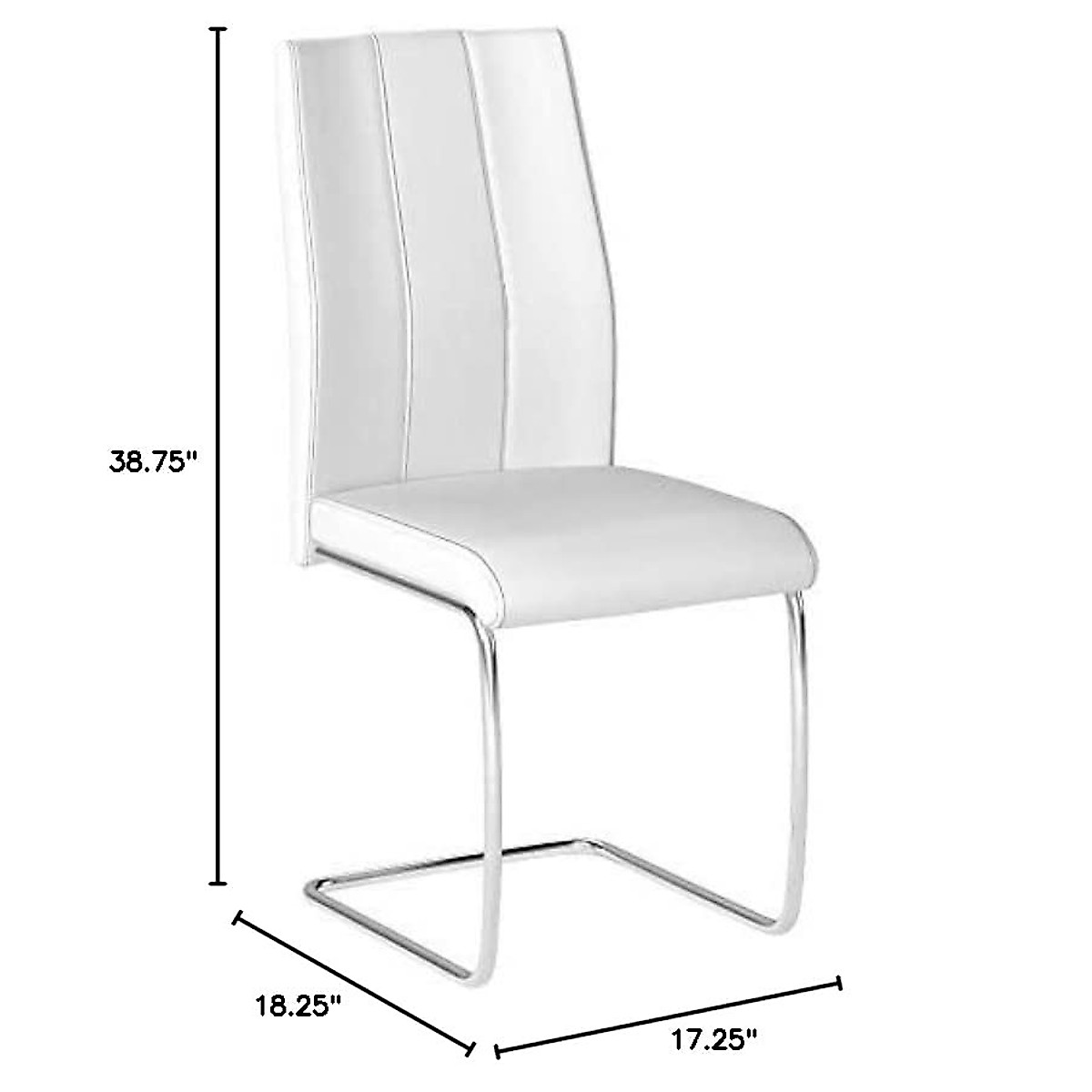 Monarch Specialties 2 Piece DINING CHAIR-2PCS/ 39" H/WHITE LEATHER-LOOK/CHROME, 17.25" L x 20.25" D x 38.75" H