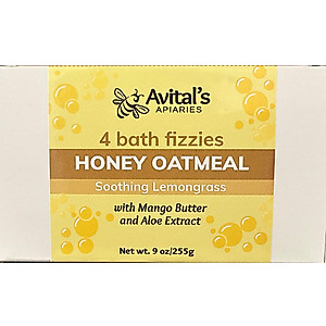 4 Handmade Raw Honey & Colloidal Oatmeal Bath Bombs with Lavender & Lemongrass Essential Oils to soothe hydrate dry skin