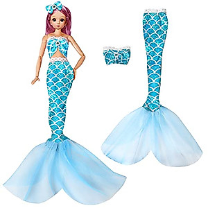 lausomile 11.5 Inch Doll Clothes - Fashion Doll Clothes Dresses for Girls - 11 Pcs Dolls Swimsuit Mermaid Clothes and Accessories with Mermaid Tail Bikini Top Swimwear for 11.5 Inch Dolls Girl Gifts