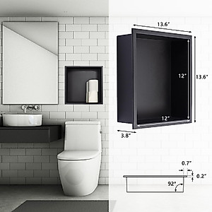 ZHAIUPON Shower Niche 12" x 12", Stainless Steel Wall Shower Niche No Tile Needed,Black Single Shelf Recessed Shower Shelf for Home Bathroom Storage Soap Niche