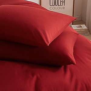 Mucalis Burgundy Duvet Cover Queen Washed Brushed Full/Queen 3pc Solid Modern Bedding Duvet Cover Set with Pillowcases Zipper Closure Corner Ties-No Comforter