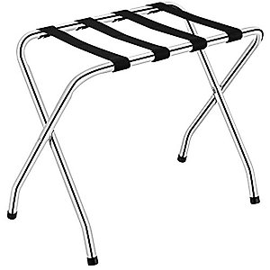 Byroce Foldable Rack, Chromed Suitcase Nylon Belts, No Assembly Required for Home Bedroom Guest Room Hotel, Durable Folding Bag, Commercial Luggage Stand Holder for Easy S, Silver, Black