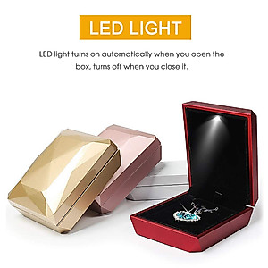 LamQee Necklace Box for Proposal Engagement Wedding Anniversary Birthday Valentine's Day LED Light up Velvet Diamond Pendant Necklace Storage Display Case - Gold