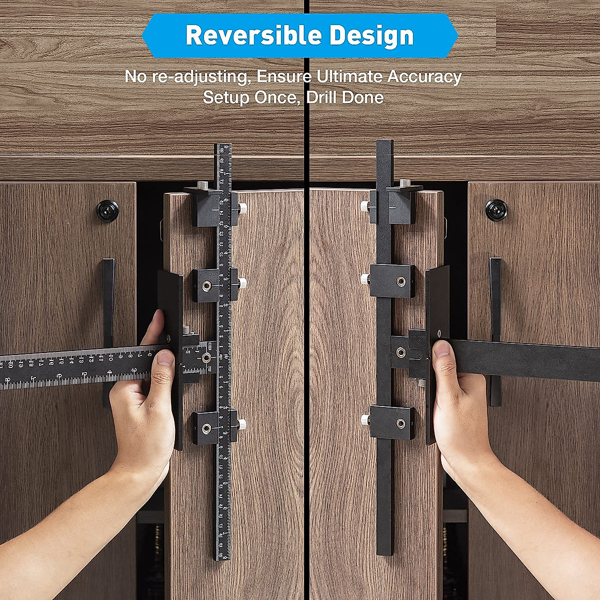 Neitra Cabinet Hardware Jig, Adjustable Drill Guide for Accurate Installation of Door and Drawer Front Handles and Knobs Punch Locator Wood Drilling Doweling Templates Jig Tool