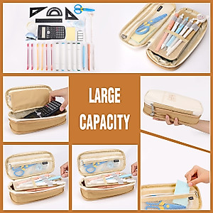 logwinter Pencil Case Large Capacity Pencil Box For School Student Kid Teen Back to School Pencil Bag Office College Supplies Pencil Pouch Box (Khaki)