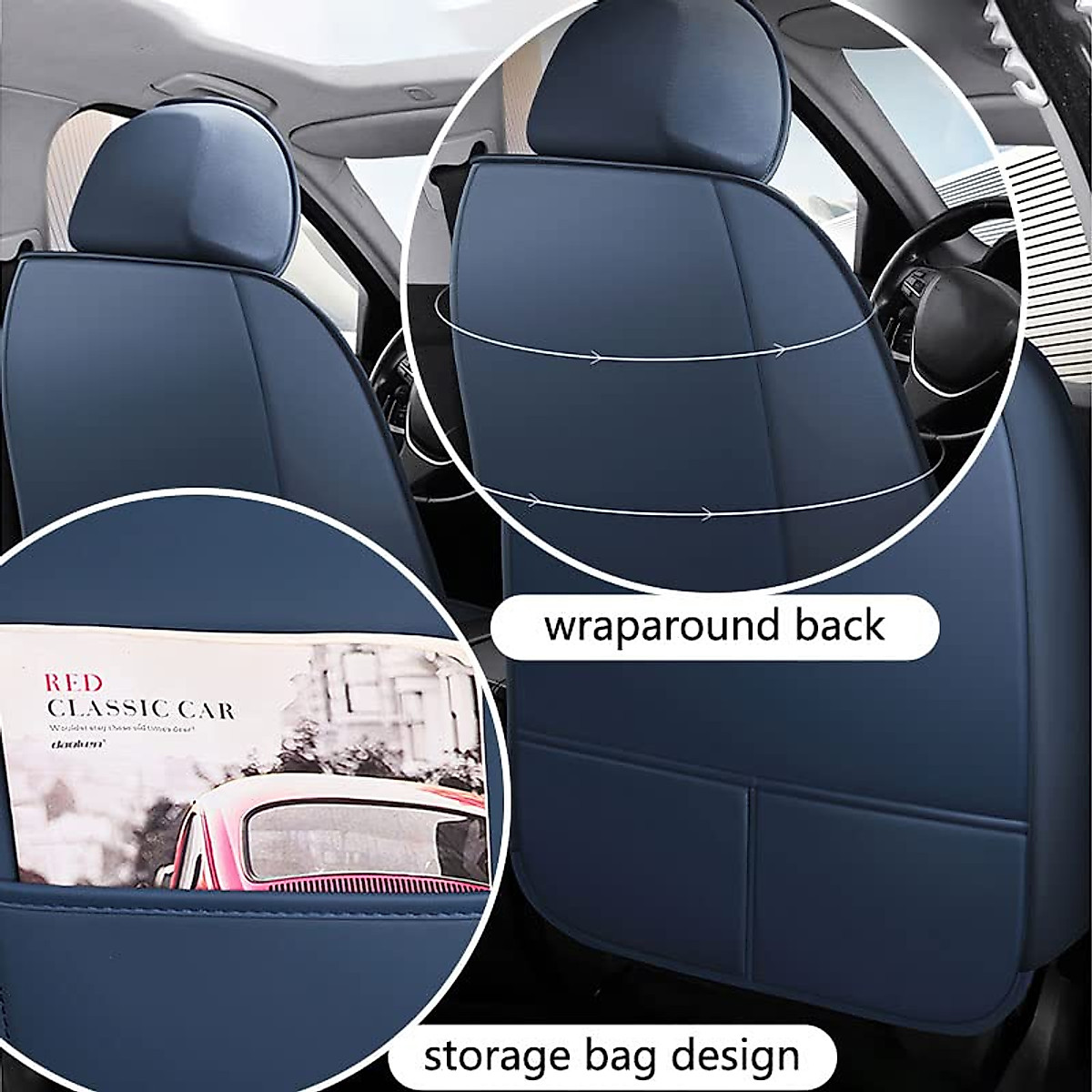 JOJ Car Seat Covers,5 Seat Car Seat Cover,No-Slip Waterproof Breathable Faux Leather Automotive Seat Covers Auto Interior Covers,Full Set,Cream Blue