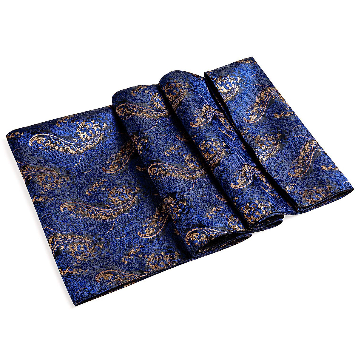 YOHOWA Men/Women Silk Scarf Floral Navy Gold Lightweight Scarves Neckerchief Party Wedding Fashion Gift