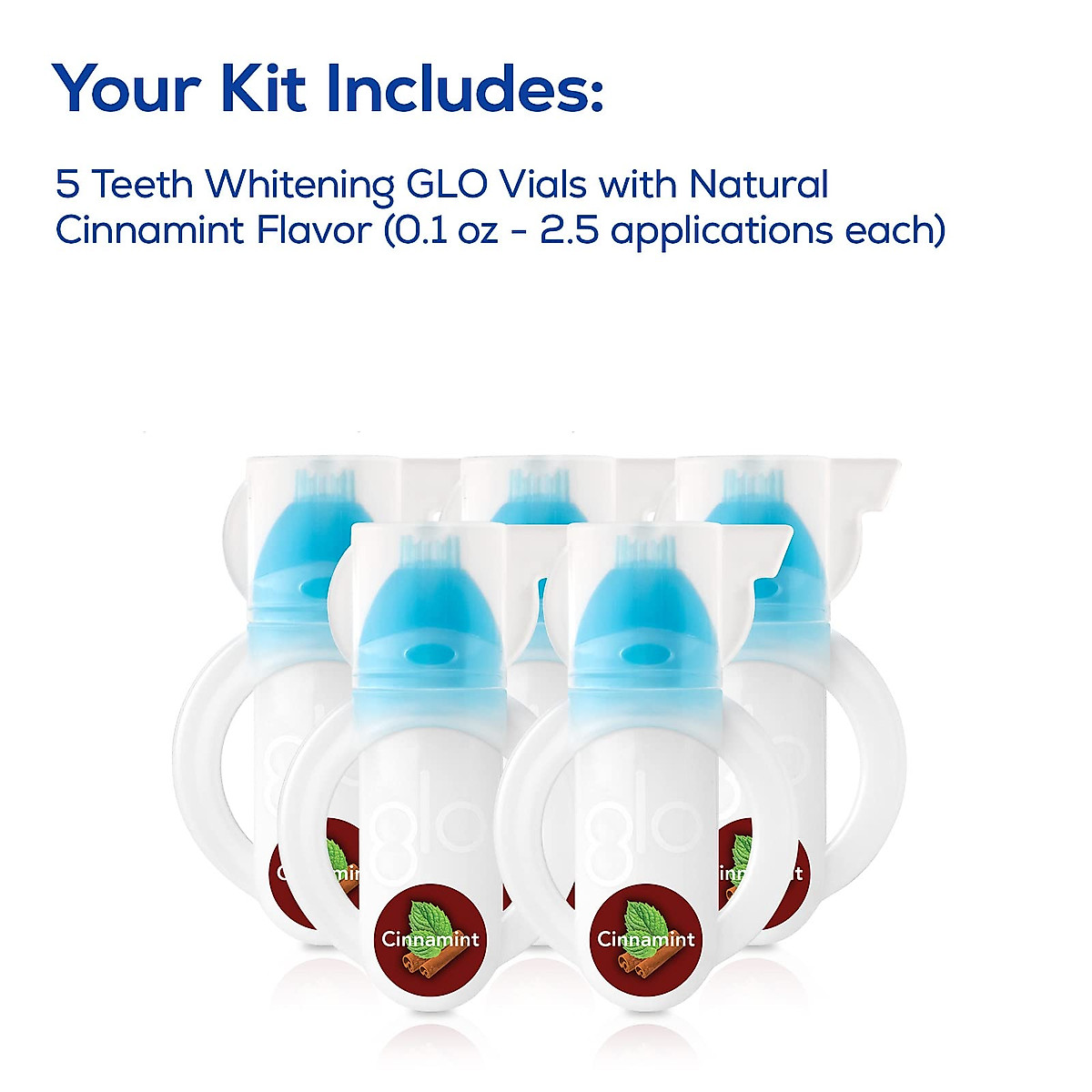GLO Vial Teeth Whitening Gel Treatment Kit — Fast & Pain-Free Results, Designed For Sensitive Teeth — Cinnamint Flavor, Great Alternative To Strips & Trays — 5 Pack