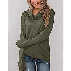 Minthunter Women's Long Sleeve Pullovers Cowl Neck Tunic Shirt Casual Sweatshirt Tops Olive