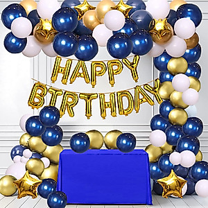 Navy Blue Gold Birthday Party Decorations Men, Happy Birthday Banner Decor for Men Women Boys Girls, Corona Beer Balloon Garland Kit for 16th 18th 21st 25th 30th 40th 50th 60th Birthday Party Supplies