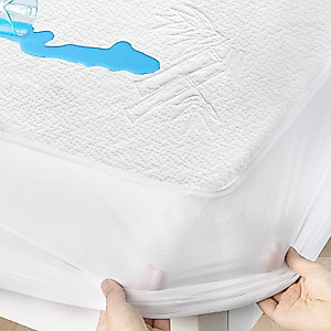 Twin Extra Long (XL) Mattress Protector Waterproof Cooling 3D Air Fitted up - 14" Deluxe Noiseless & Breathable Mattress Topper Pad Cover Twin XL Bed Sheets, Viscose Made from Bamboo