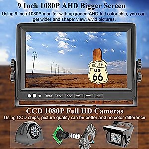 Backup Camera System with 9'' 1080P Monitor for RV Semi Box Truck Trailer Camper, 4 Split Screen Quad View HD DVR Record Monitor + IP69 Waterproof Night Vision Rear Side View Camera Avoid Blind Spot