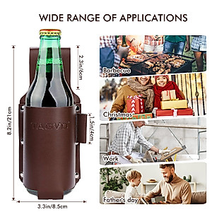 TAGVO Beer Holster, Leather Classic Beer Holster Bottle Holders - Brass Whistle Bottle Opener Included, Gift for Men Father Day