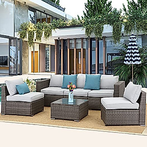 Wisteria Lane 2 Piece Outdoor Patio Armless Sofa, Outdoor Wicker Sectional Furniture with Cushion, Additional Loveseats for Garden Backyard, Grey