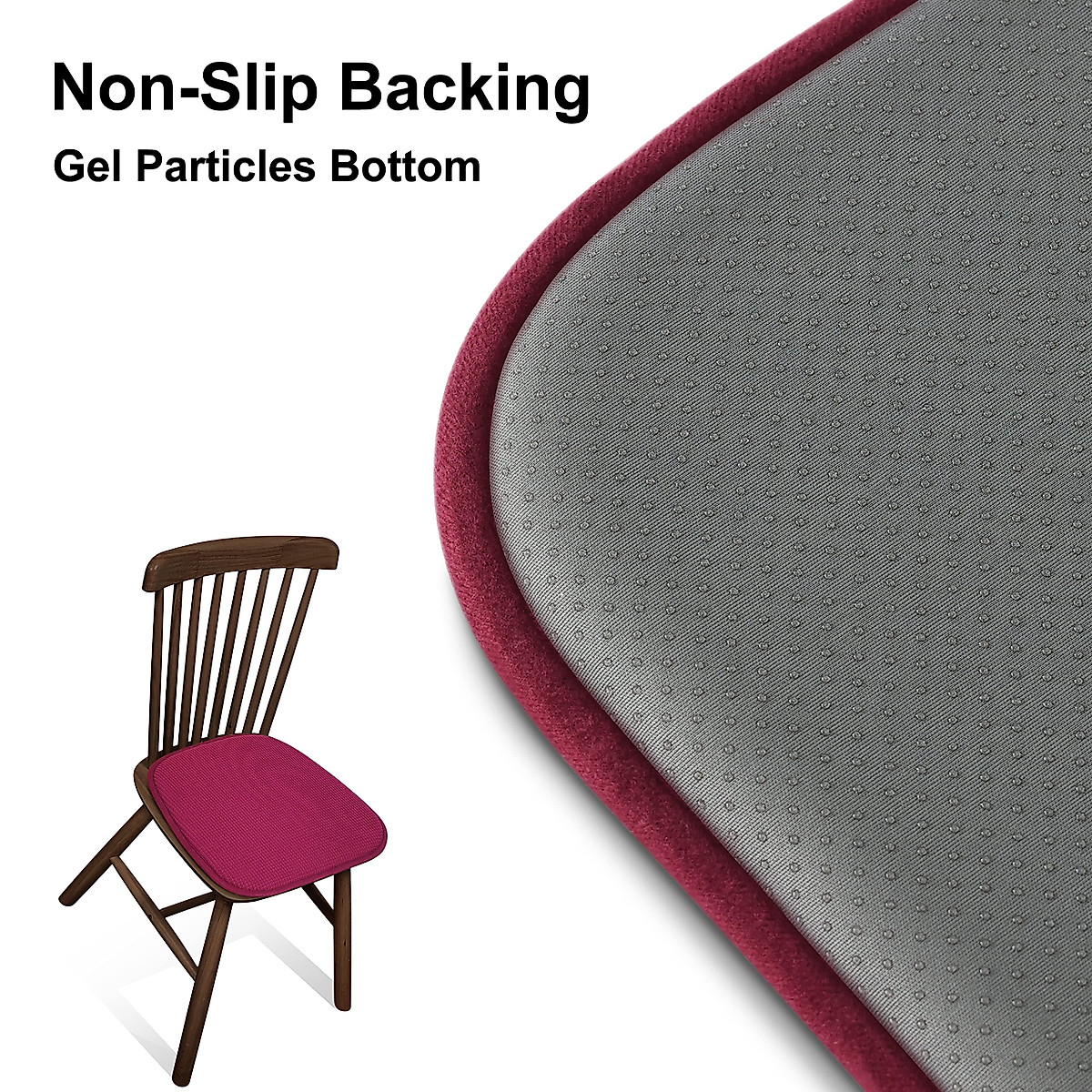 Shinnwa Dining Chair Cushions 2 Pack, Non Slip Indoor Chair Pads, U-Shaped Kitchen Seat Cushions, Set of 2, 15 x 16 Inches, Burgundy