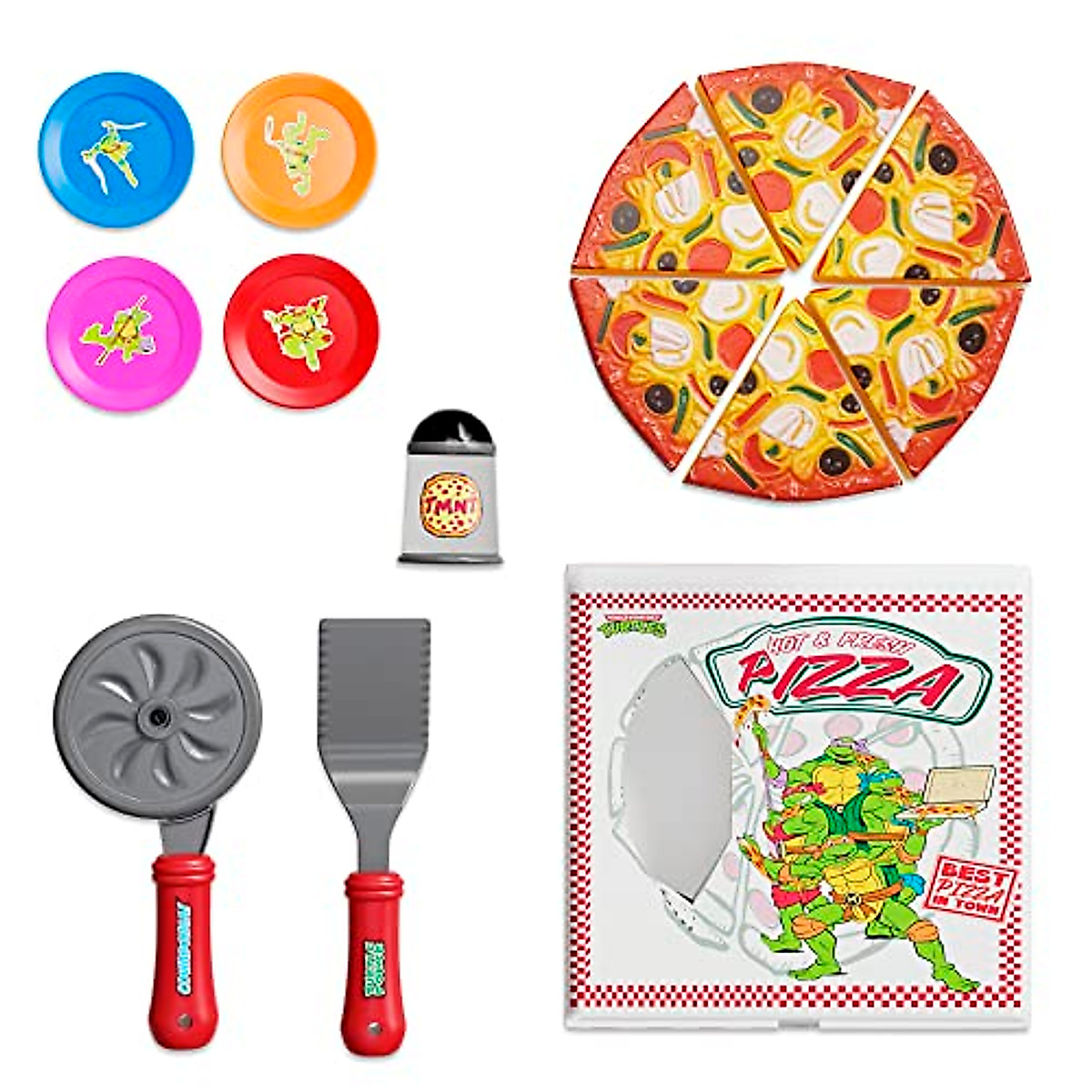 Kids Pizza Toy Set, Pretend Kitchen Play Food, Slice & Serve Toy Pizza with Box, Pie Cutter & Fake Condiments