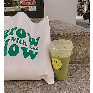 Reusable Canvas Tote Bag, Tote Bag For Women, Tote Bag For Men, Reusable Grocery Bag, Green Grow With The Flow Tote Bag, Aesthetic Tote Bag