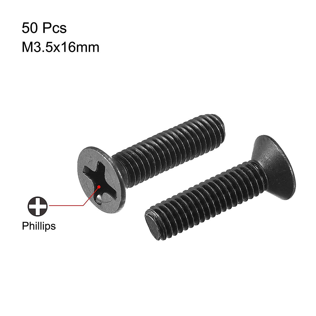 uxcell M3.5 x 16mm Phillips Screw Fastener Black for Laptop PC TV Fan Switch 50pcs