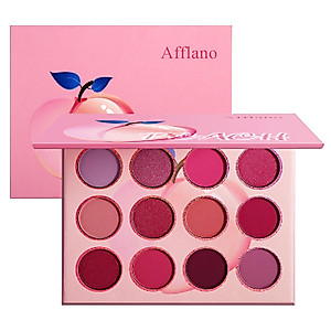Afflano Pink Eyeshadow Palette Makeup, Pigmented Blendable Pink Eye Shadow Pallet Matte Shimmer, Bright Red Violet Small Cute Peach Eye Palette 12 Color, for Girl Women Mother's Gift