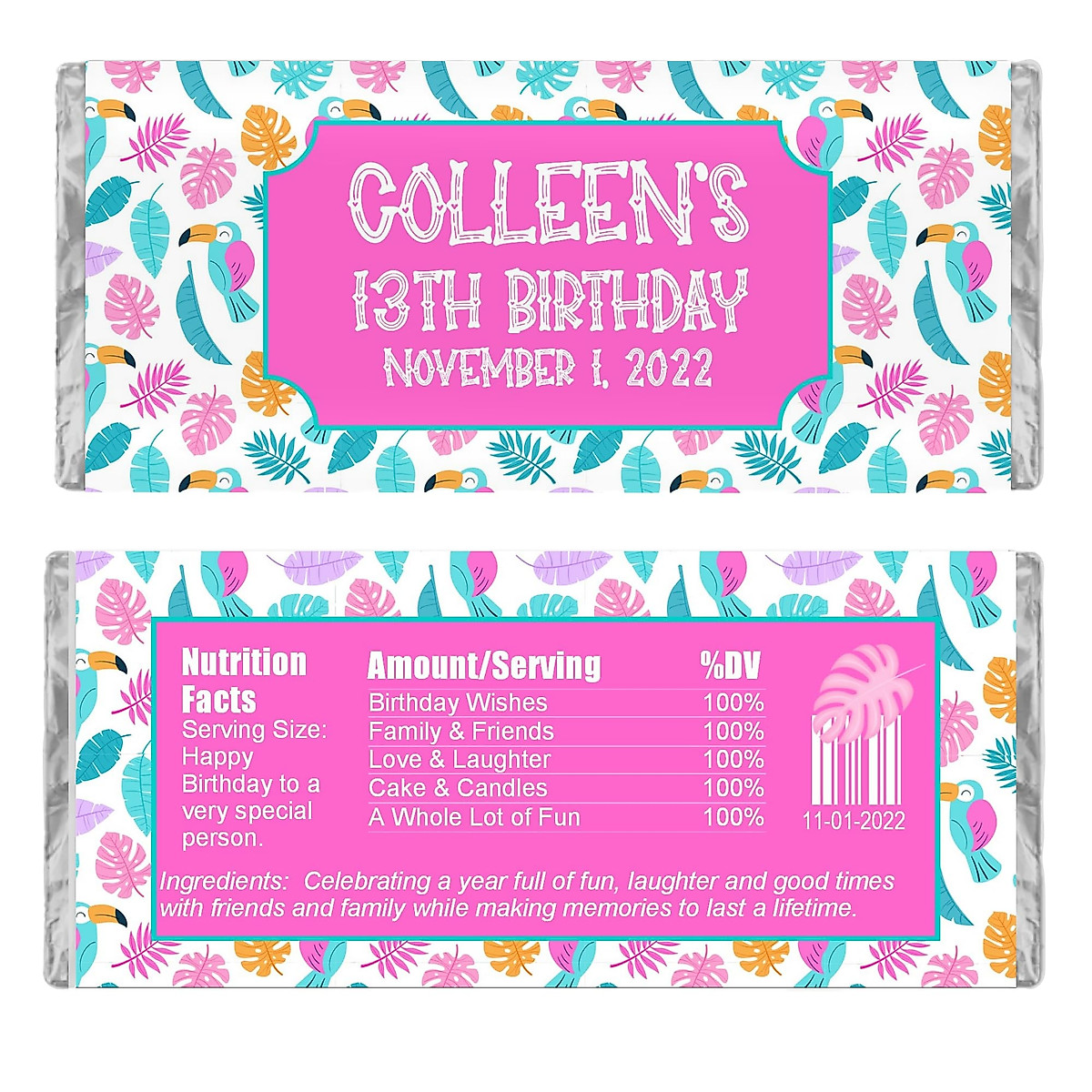 Personalized Candy Wrappers, Toucan Party Favors, Pack of 20 Custom Chocolate Bar Labels