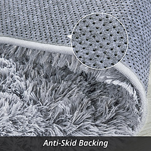 HOMBYS Shaggy Area Rug 8x10 Feet, Ultra Soft Large Plush Faux Fur Carpet, Non-Skid Bedroom Living Room Rug for Kids Playroom Home Decor, Light Grey