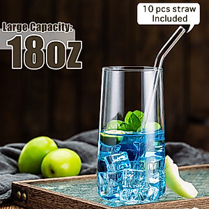 Claplante 18 oz Water Juice Drinking Glasses with Straws, Set of 8 Highball Glasses, Durable Drinkware Cups for Cocktails, Juice, Beer, Wine, Special Edition Glassware Set, Avant-Garde Collection
