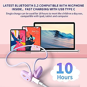 ACREO Kids Headphones, Open Ear Bluetooth Headphones with MIC, OpenBuds Kids, Ultra-Light, Portable and Safer for Children, Best Wireless Kids Headphones for iPad, Tablet or Computers (Lovely Pink)