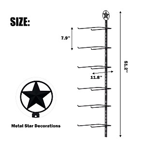 Dancenser Cowboy Hat Rack for Wall, 6 Pieces Cowboy Hat Holder, Western Hat Rack for Cowboy Hats with Decorative Star, Rustic Metal Cowboy Hat Wall Storage for Room Western Decor, Black
