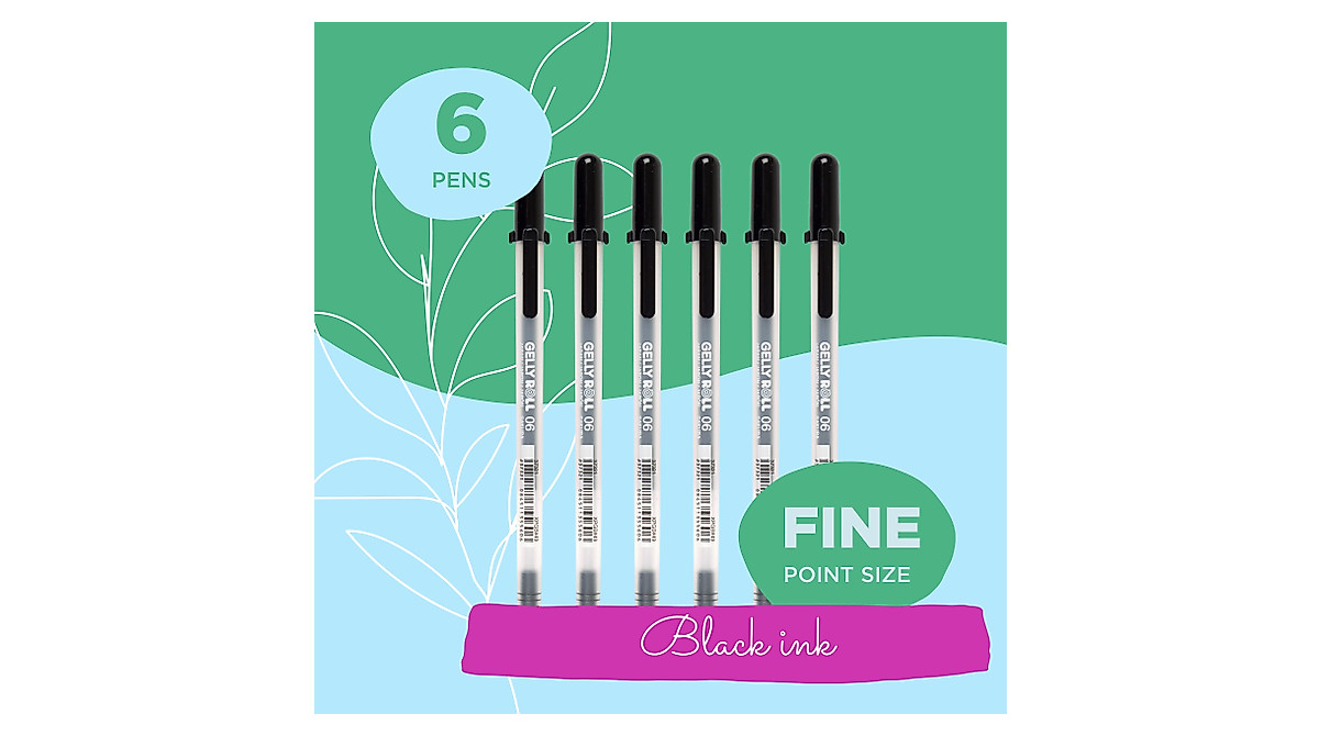 SAKURA Gelly Roll Fine Point Black Gel Pens - 6 Pack for Art & Journaling