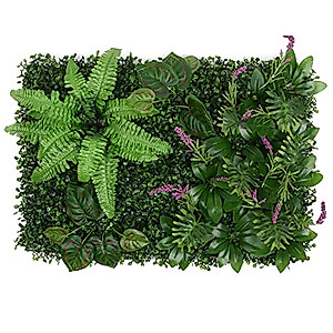 DETTELIN 40x60cm Artificial Grass Panel, Mixing Plant Green Hedge Plant Screen, Faux Hedge Green Plant Background Decorative Wall for Home Wedding Decor