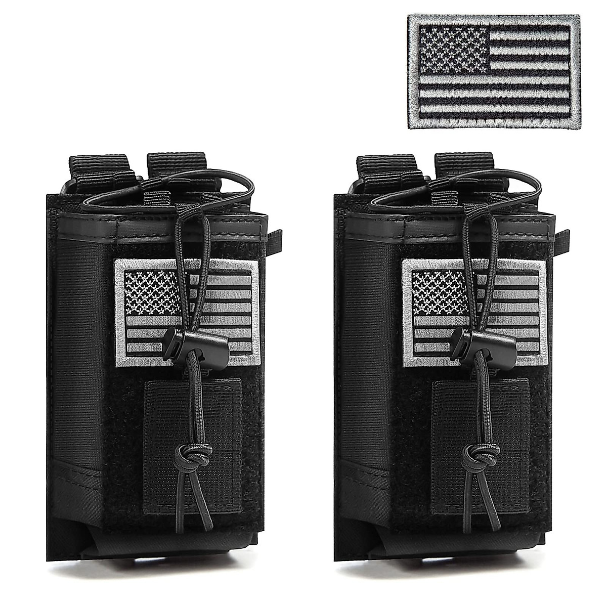 2 Pack Tactical Radio Holder Radio Case Molle Radio Holster Military Heavy Duty Radios Pouch Bag for Two Ways Walkie Talkies Adjustable Storage with 3 Pack Patch
